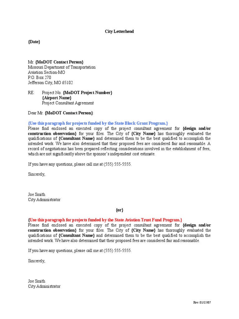Sample Letter of Recommendation of Approval For Project Consultant ...