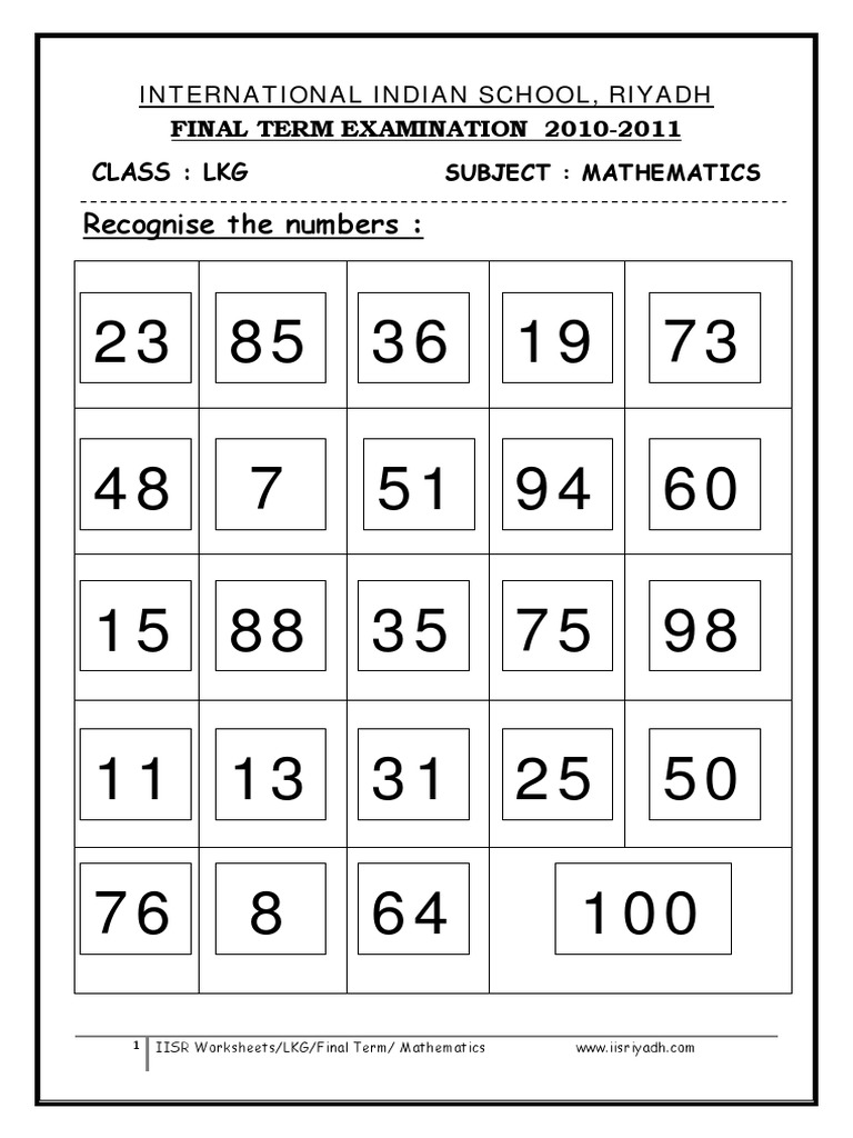LKG Mathematics FinalTerm Worksheet 1 | PDF | Computers