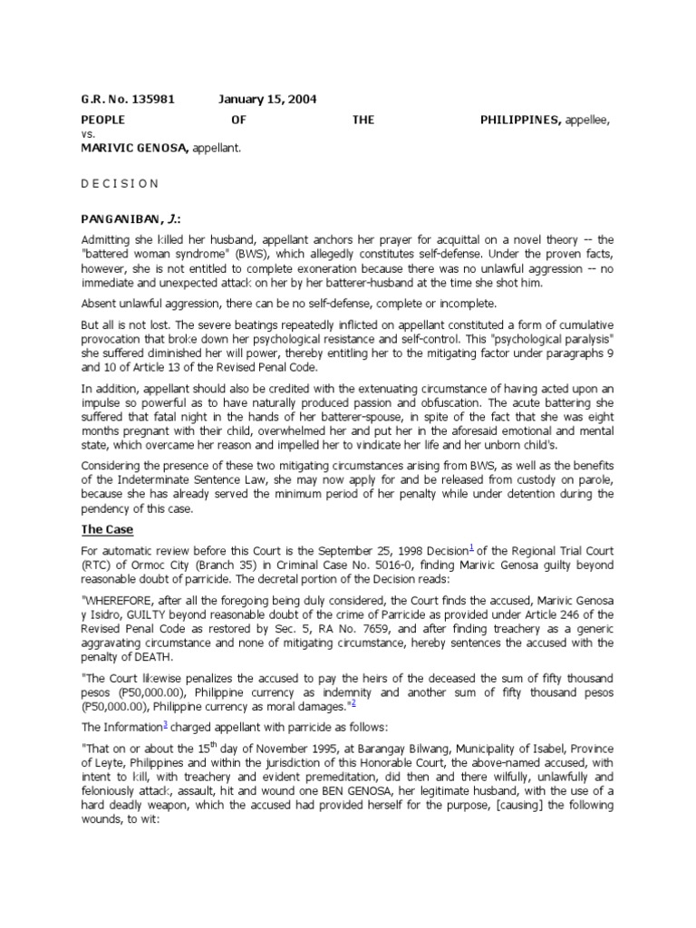 People Vs Genosa | PDF | Psychological Trauma | Domestic Violence