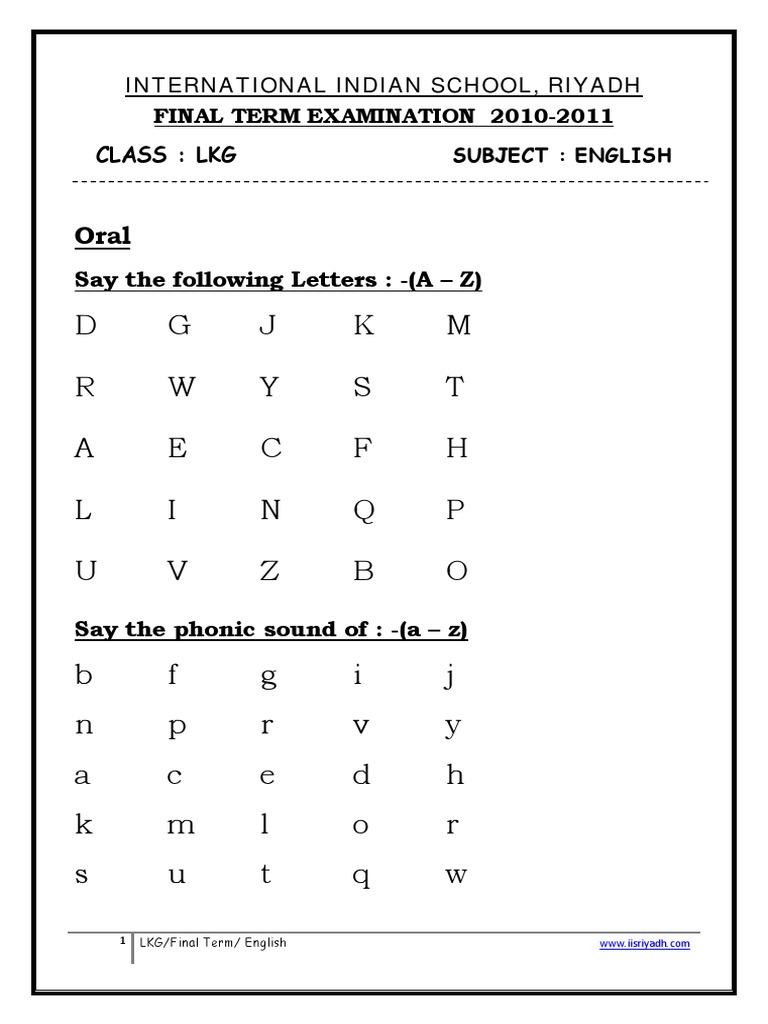 Lkg English Finalterm Worksheet Pdf Sports Recreation Language