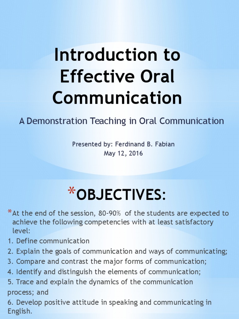 Introduction To Effective Oral Communication | PDF | Nonverbal ...
