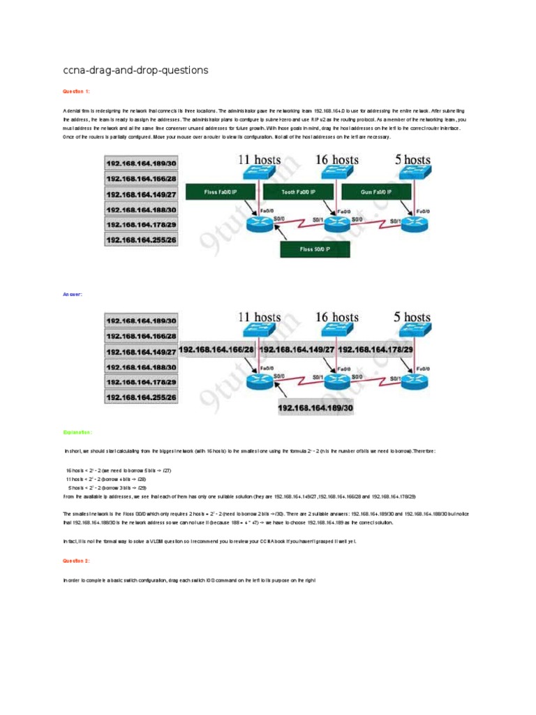 Ccna Drag and Drop Questions | PDF | Ip Address | Router (Computing)