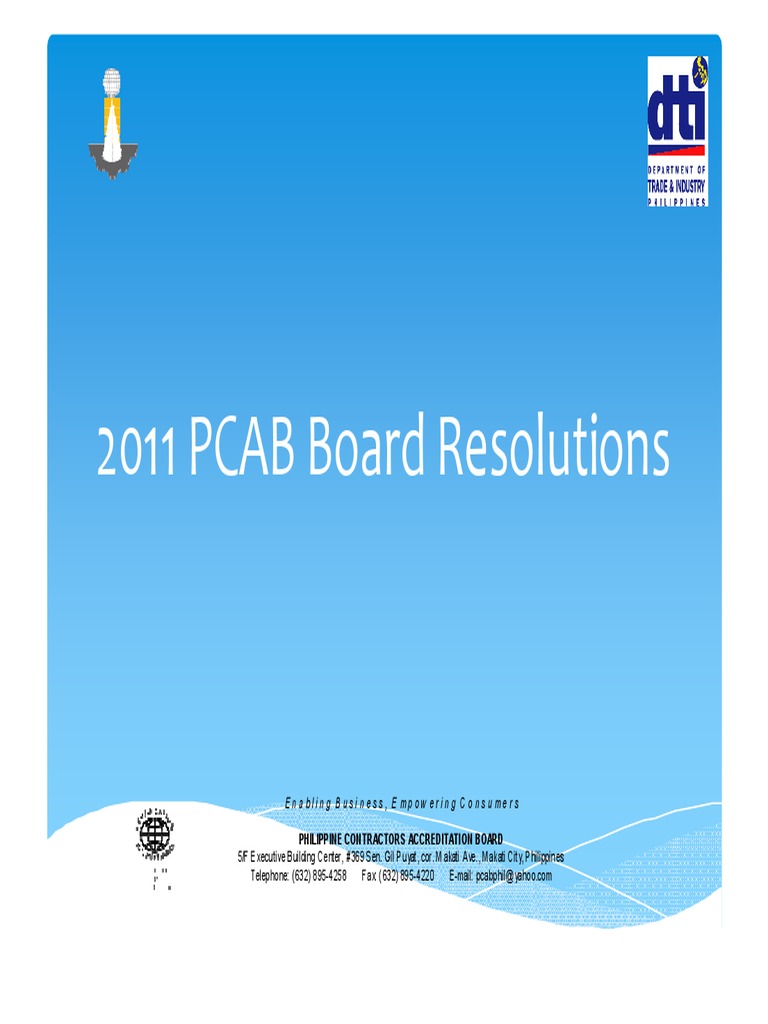 PCAB Board Resolution 2011 - 12 Pages | PDF | License | Test (Assessment)