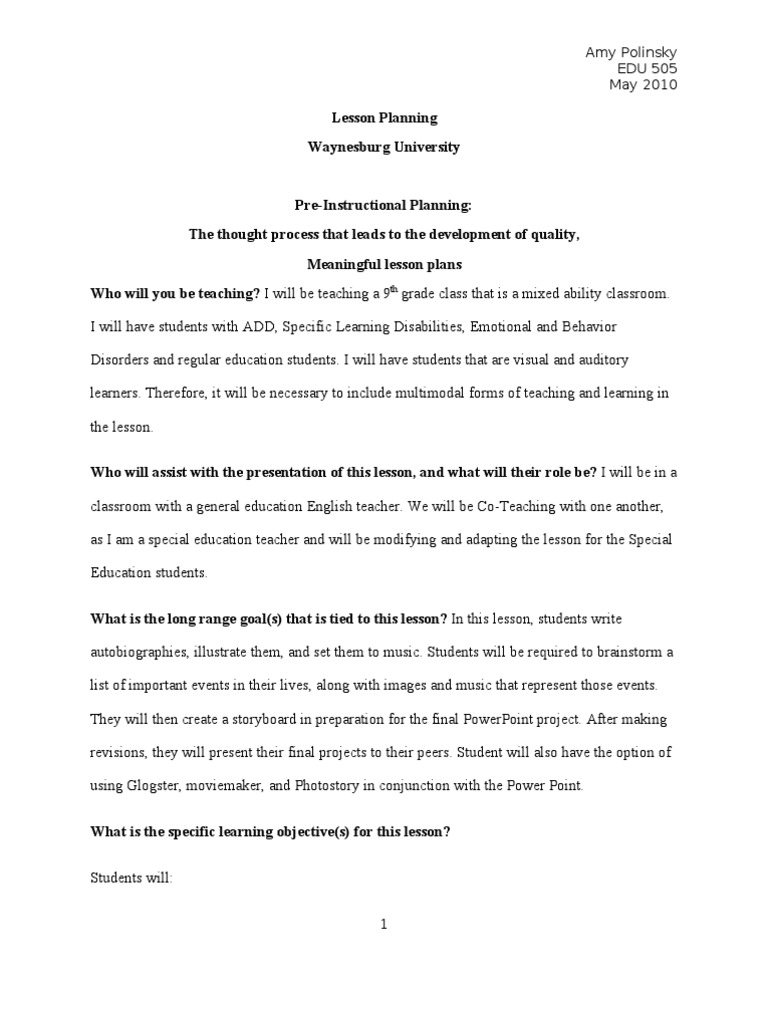 Pre-Instructional Planning | PDF | Lesson Plan | Teachers