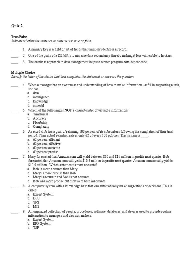 Quiz 2 | PDF | Relational Model | Databases