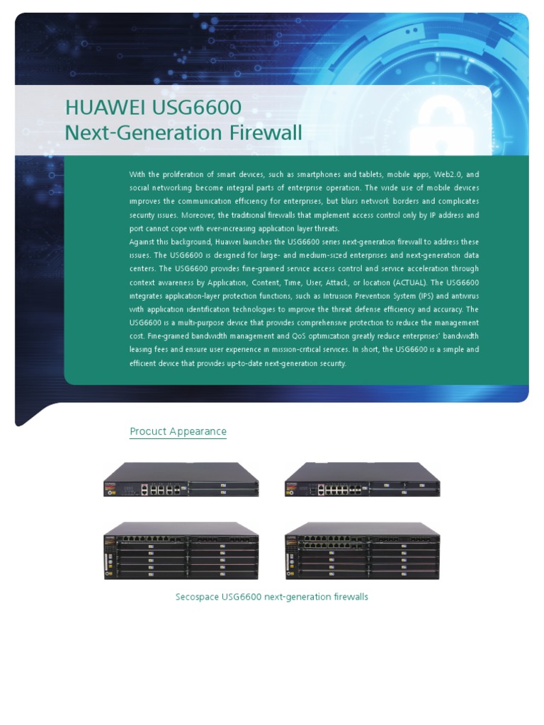 HUAWEI USG6600 Series Next-Generation Firewall Datasheet | PDF | Firewall (Computing) | Computer ...