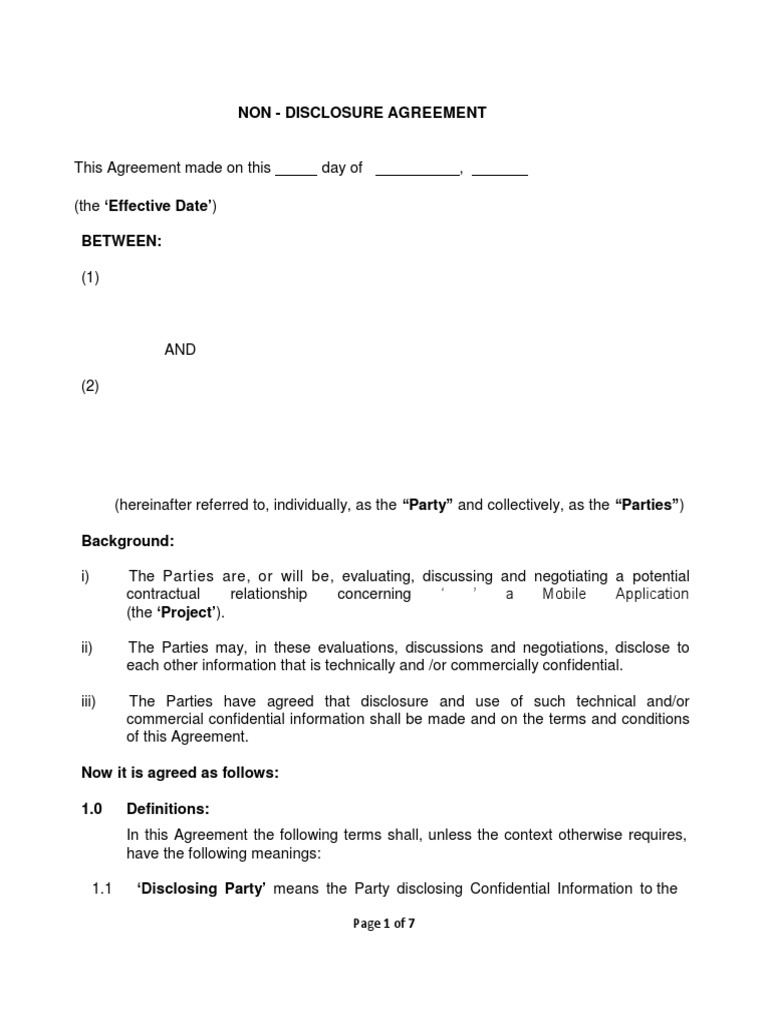 NDA Format Blank | PDF | Confidentiality | Non Disclosure Agreement