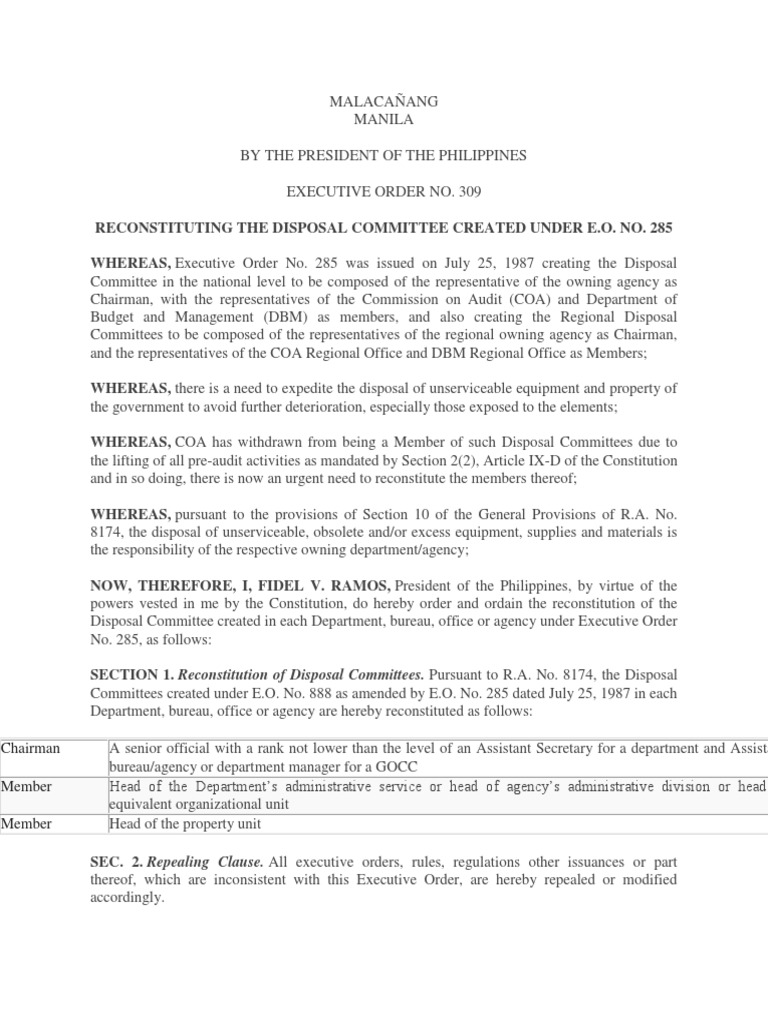 Reconstitution of Government Agency Disposal Committees to Expedite the ...