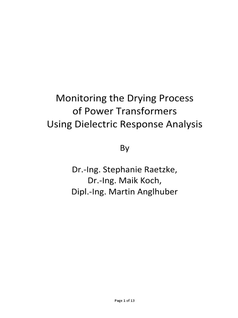 Monitoring The Drying Process of Power Transformers | PDF | Dielectric ...