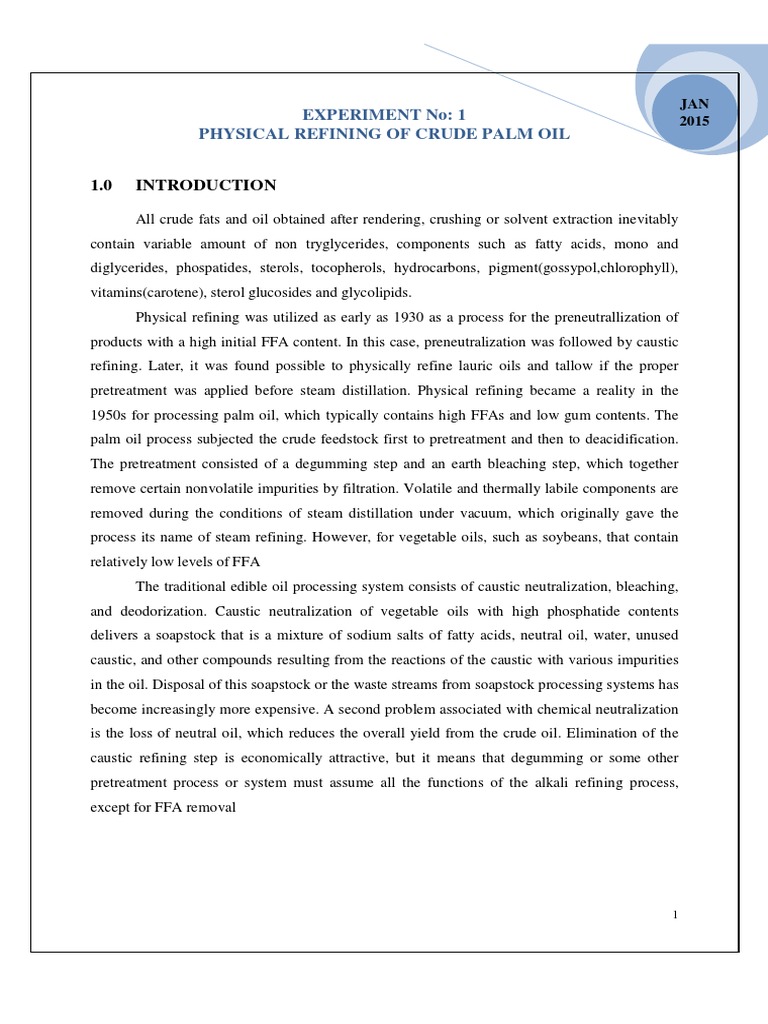 Physical Refining of Crude Palm Oil | PDF | Vegetable Oil | Sodium ...