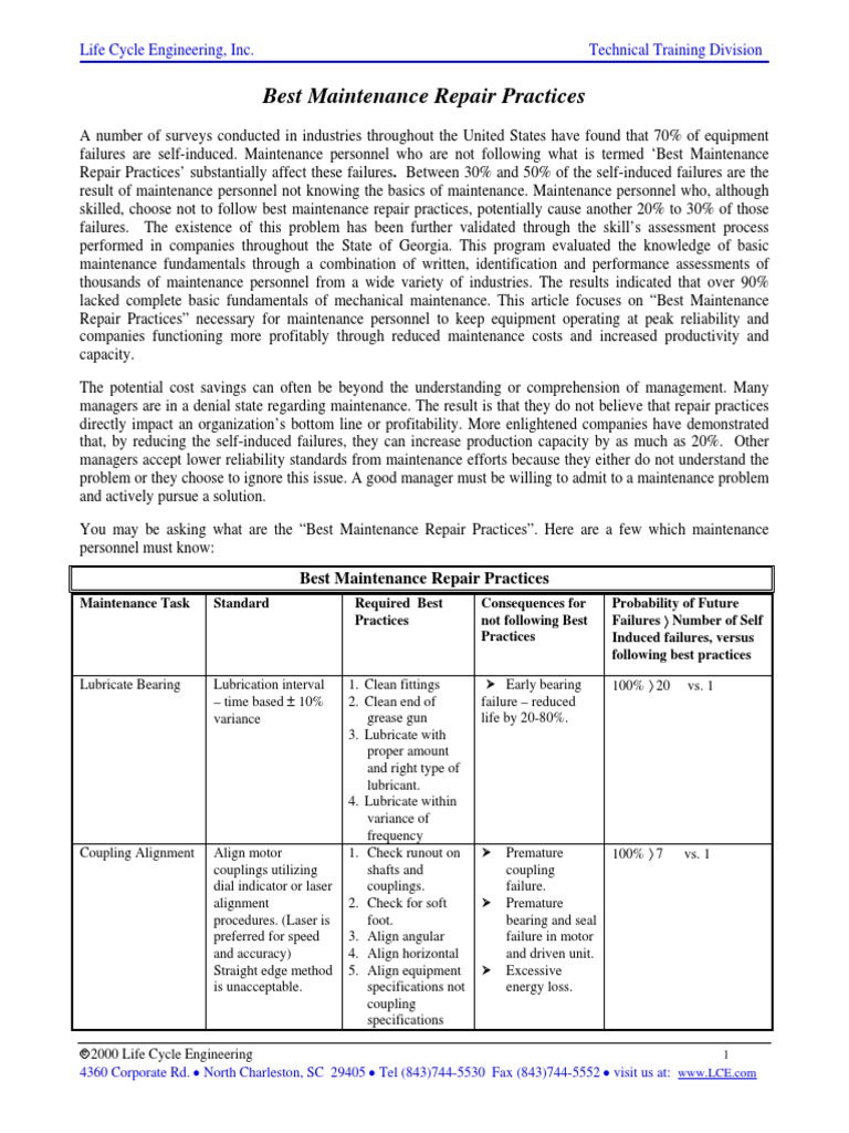 Best Maintenance Repair Practices | Reliability Engineering | Bearing ...