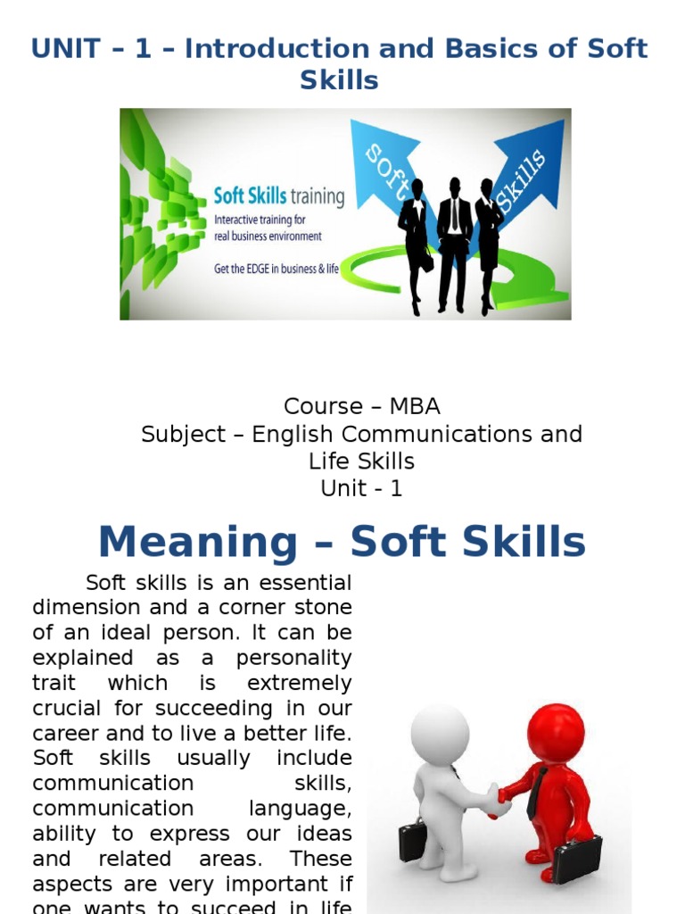 UNIT - 1 - Introduction and Basics of Soft Skills | PDF | Leadership ...