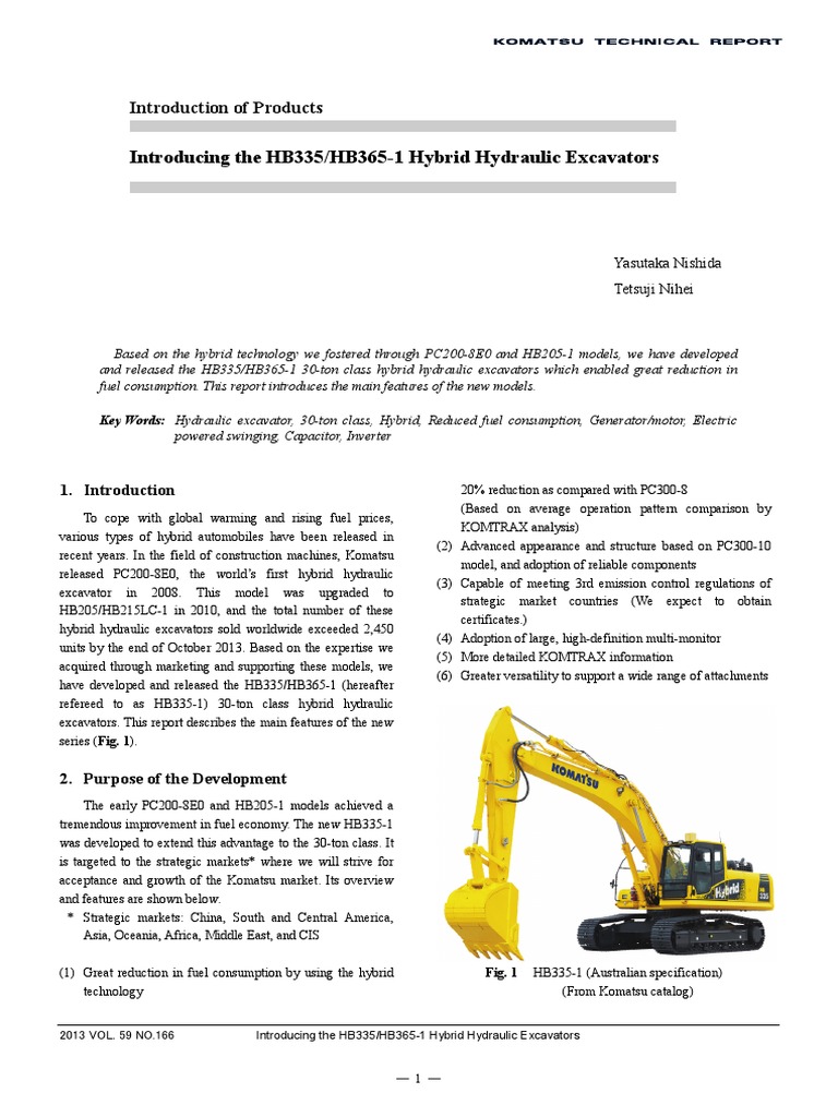Introducing The HB335/HB365-1 Hybrid Hydraulic Excavators | PDF | Hybrid Vehicle | Engines