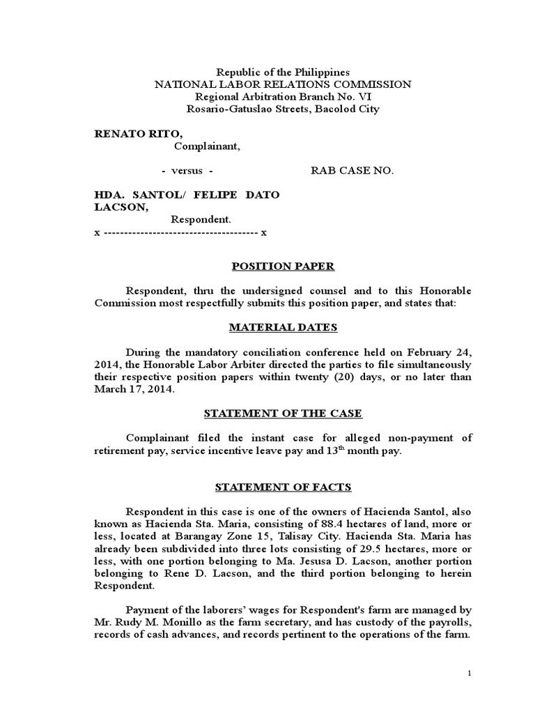 Position Paper, Labor Case | PDF | Salary | Payroll