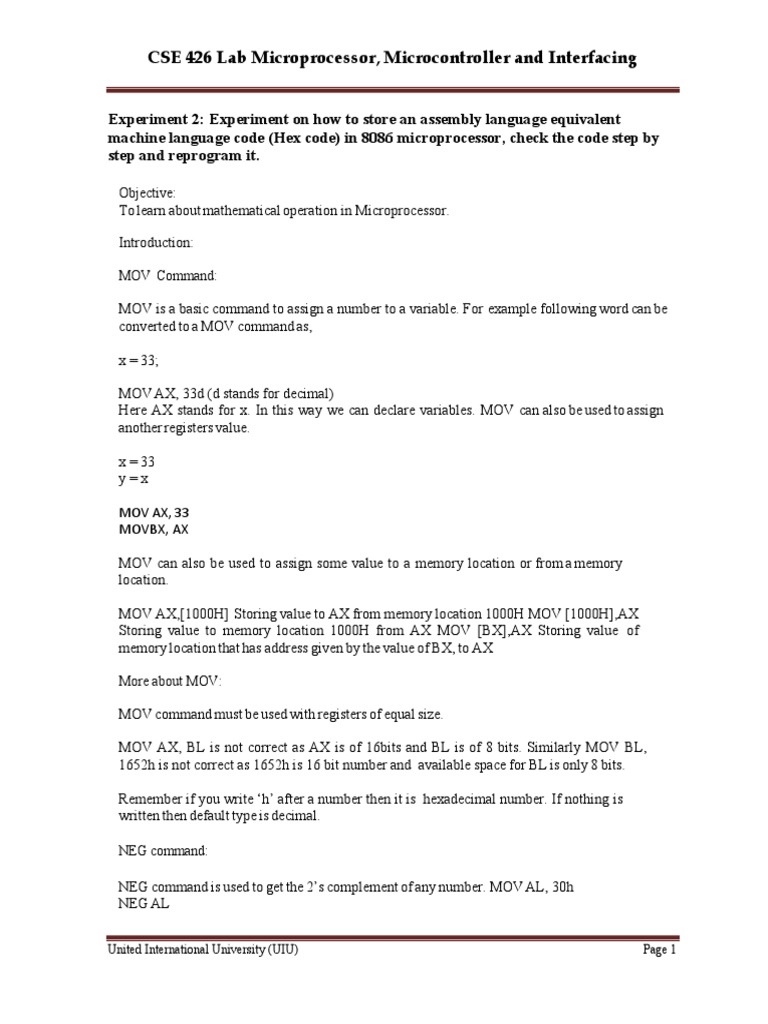 Lab2 Pdf Pdf Assembly Language Computer Programming
