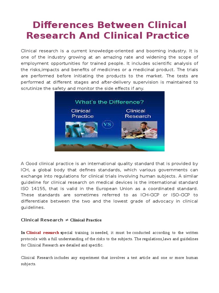 Clinical Research vs. Clinical Practice | PDF | Clinical Trial ...