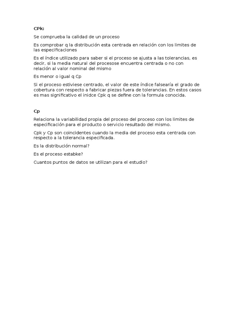 Conceptos CP y CPK | PDF