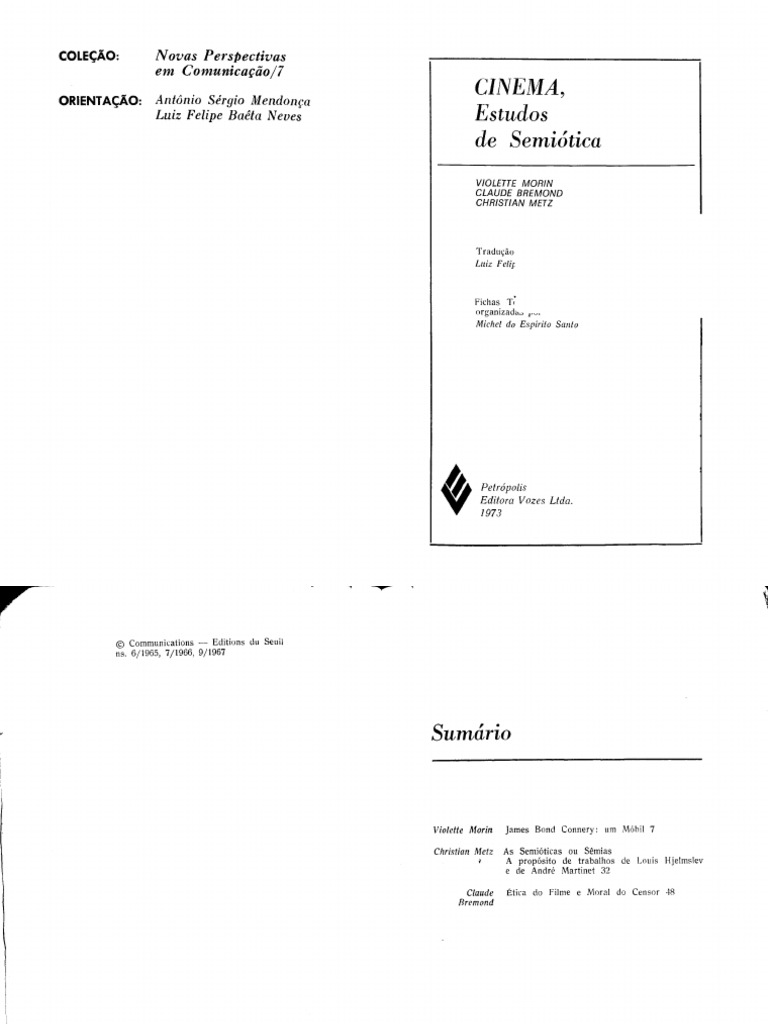 Cinema, Estudo de Semiotica - Violette Morin & Claude Bremond ...