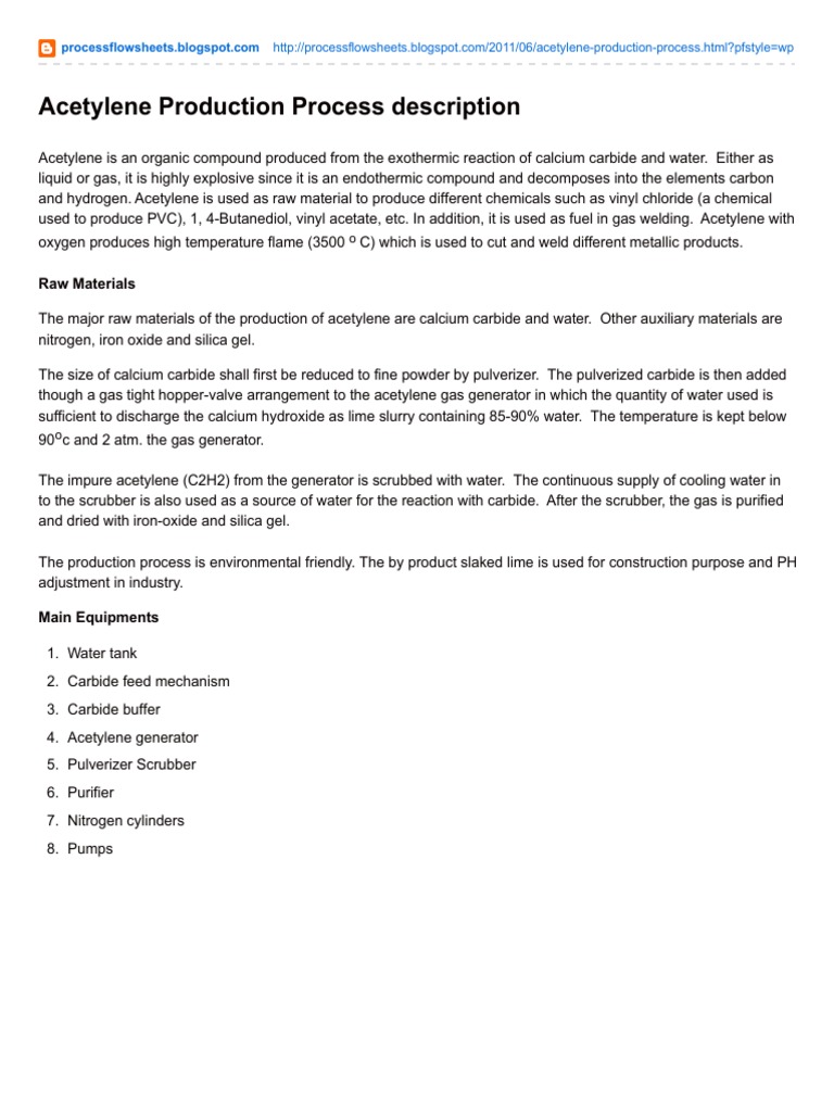 Acetylene Production Process Description | PDF | Home & Garden ...