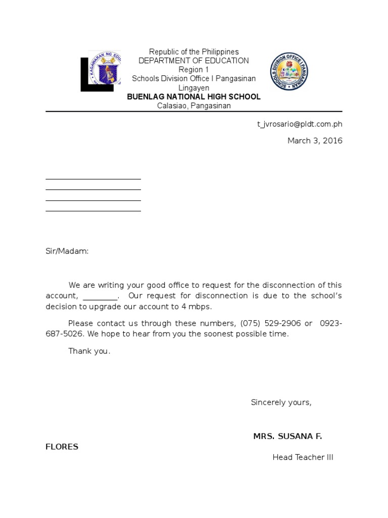 Letter of Disconnection PLDT | PDF