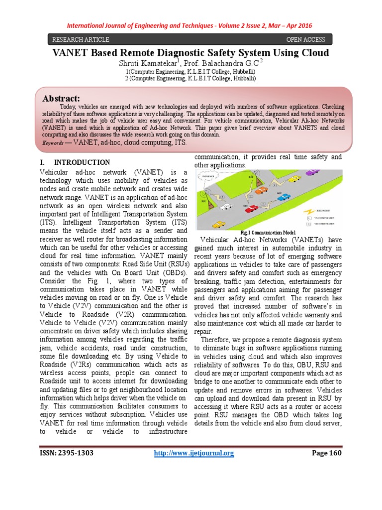 VANET Based Remote Diagnostic Safety System Using Cloud: Abstract | PDF | Cloud Computing ...