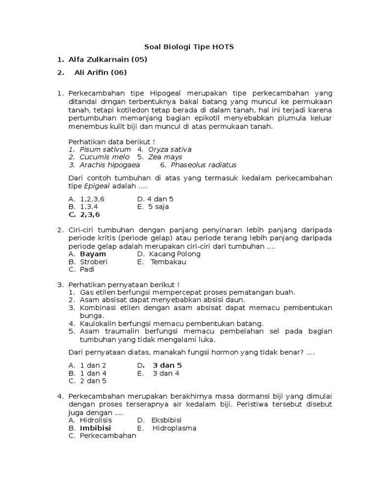 Soal Biologi Tipe HOTS (Ali Dan Alfa) | PDF | Sains & Matematika ...