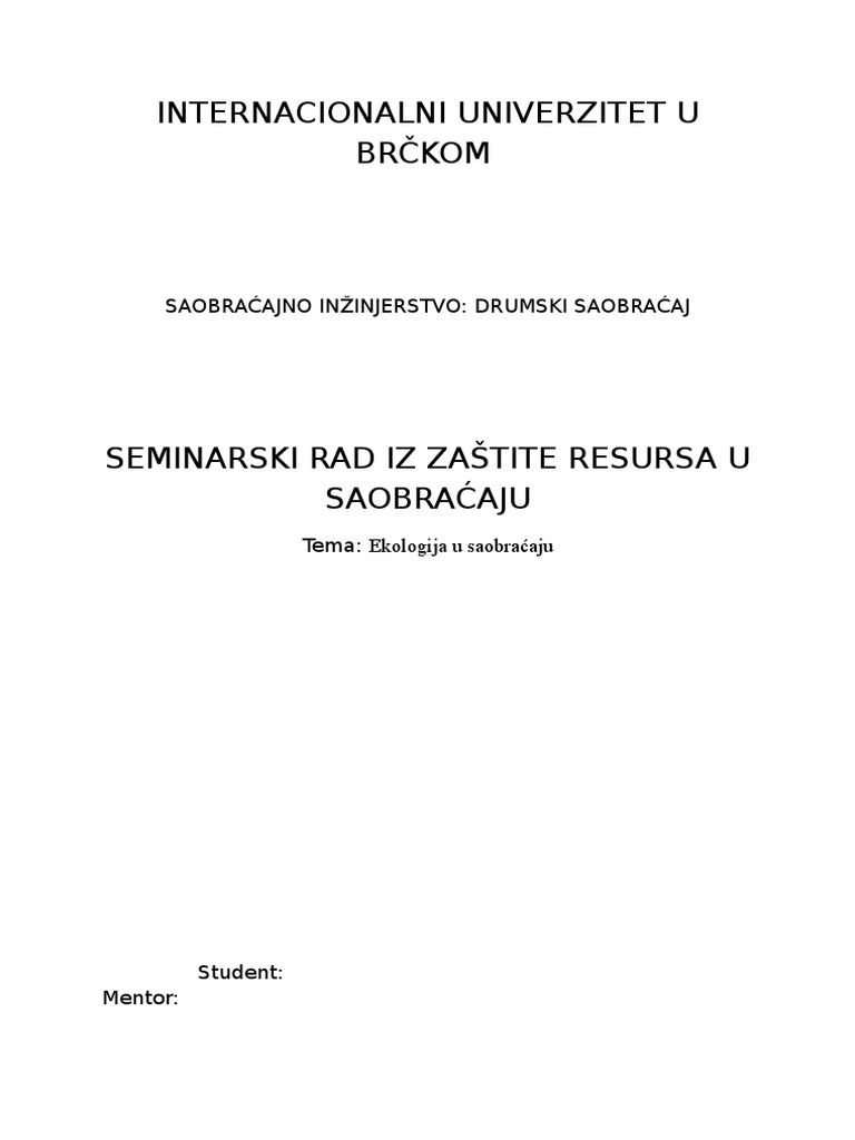 Zastita Resursa U Saobraćaju | PDF