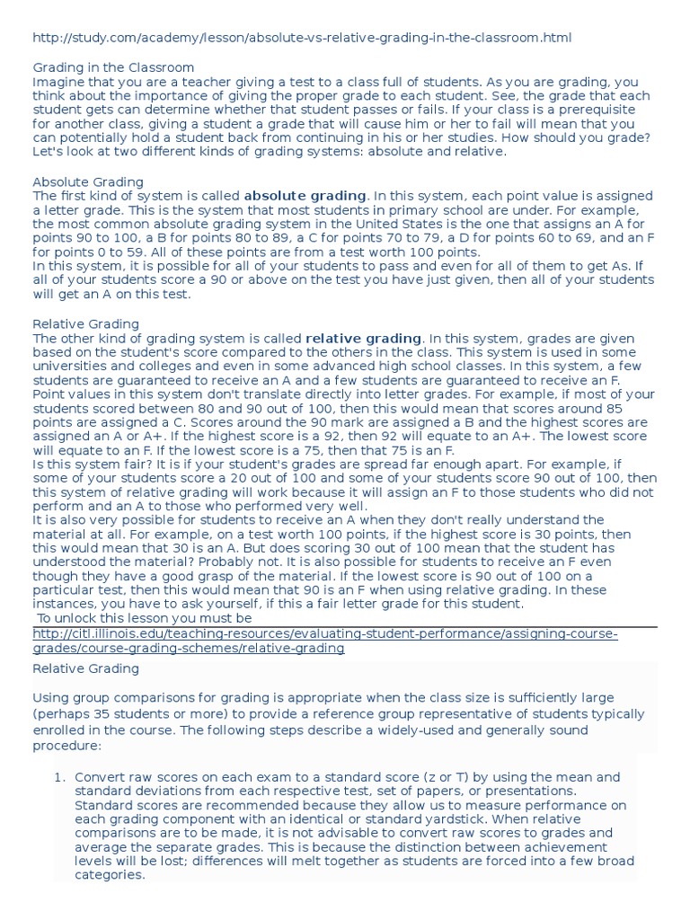 Relative Grading Pdf Standard Score Reference Range 