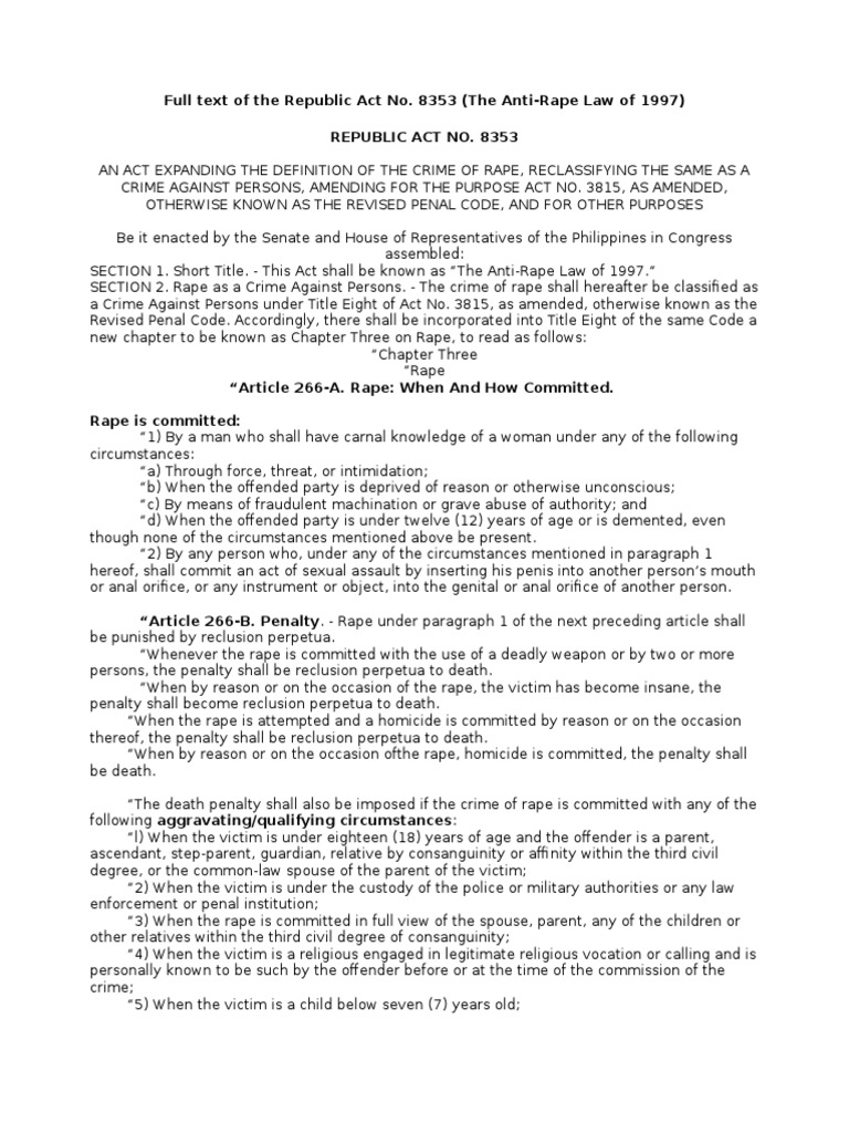 Ra 8353 and Incest Rape | Incest | Rape