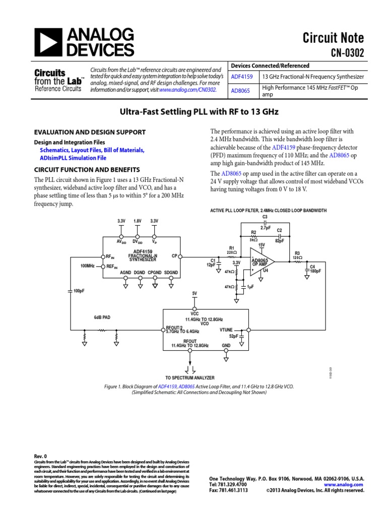 Adf PLL Adf4159 Ad8065 Opamp CN0302 | PDF | Capacitor | Amplifier