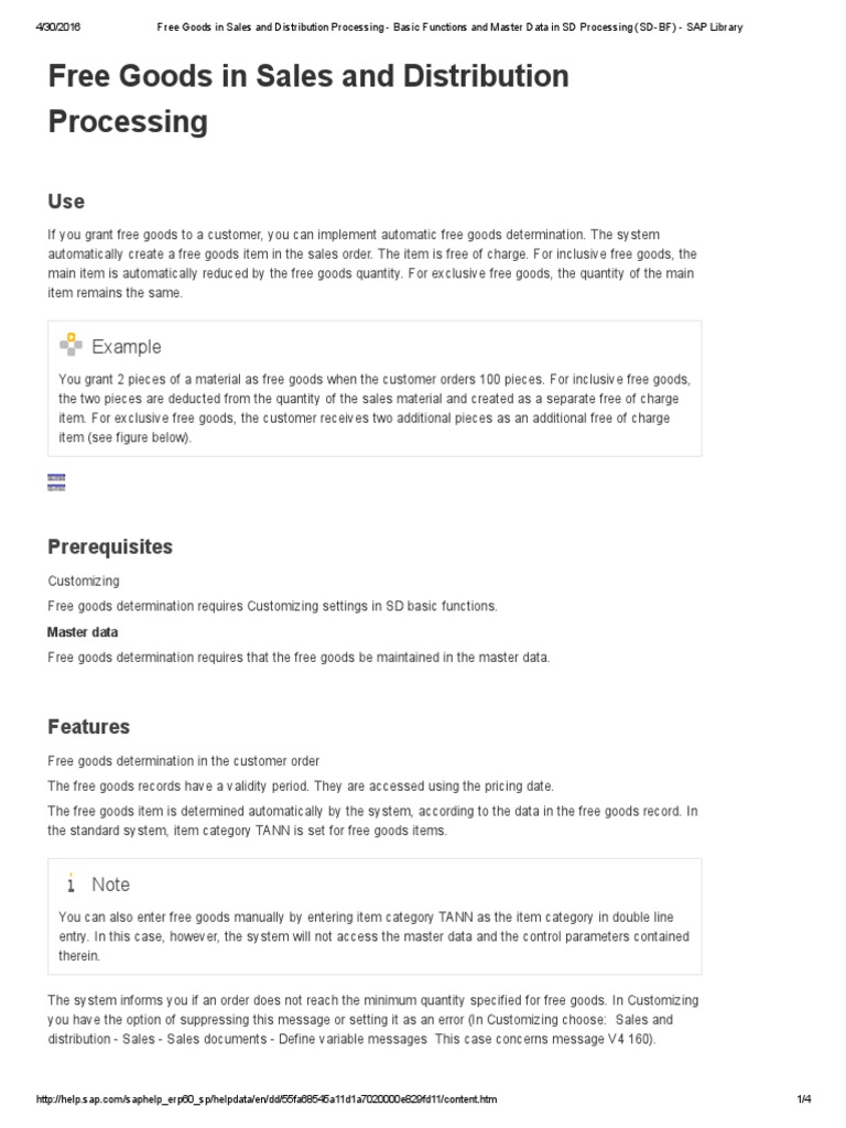 Free Goods in Sales and Distribution Processing - Basic Functions and Master Data in SD ...