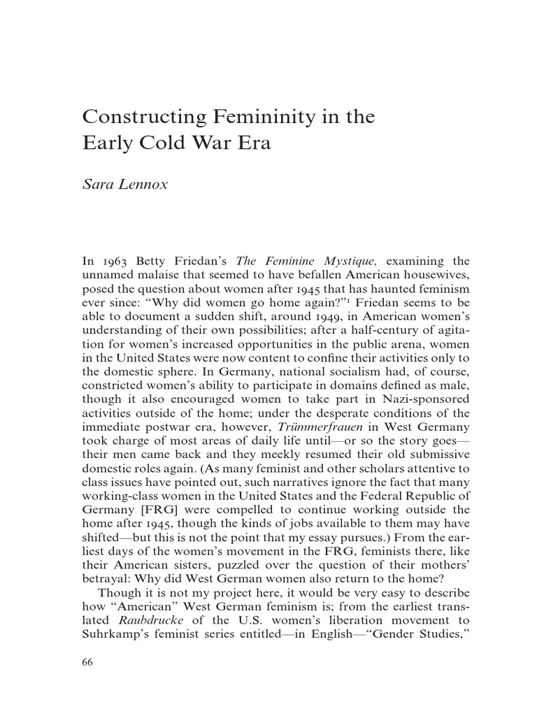 Constructing Feminist in The Early Cold War. Sara Lennox | PDF ...
