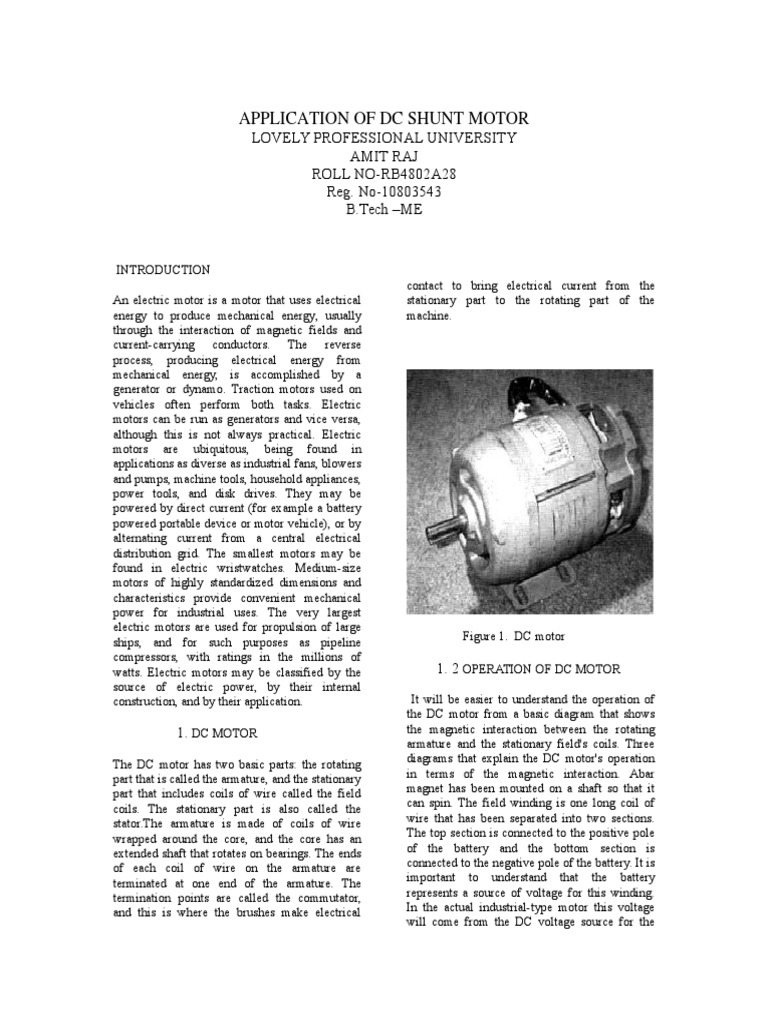 Application of DC Shunt Motor | Download Free PDF | Electric Motor ...