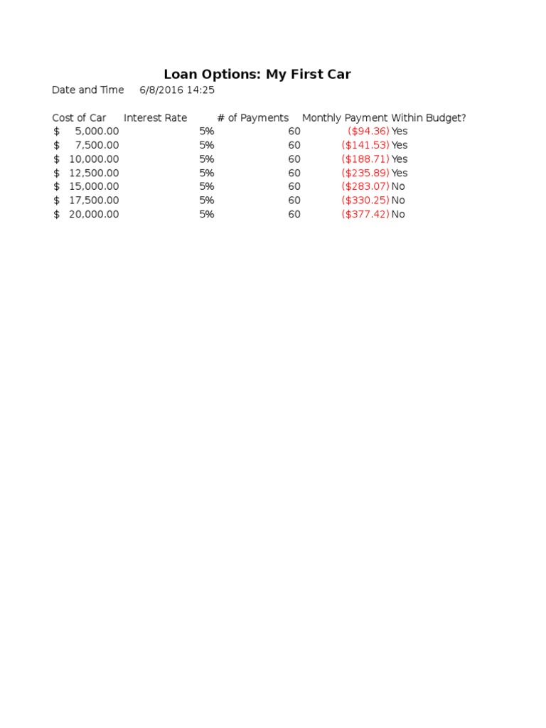 Loan Options: My First Car | PDF | Service Industries | Debt