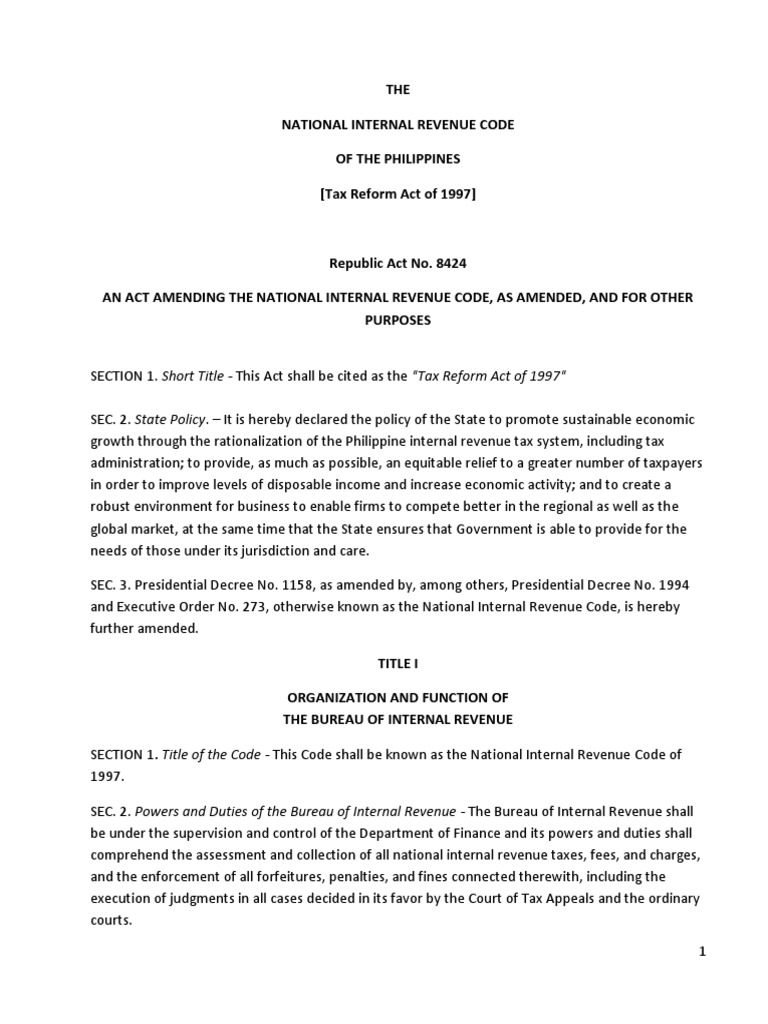 Philippine Tax Reform Act 1997 | PDF | Capital Gains Tax | Internal ...