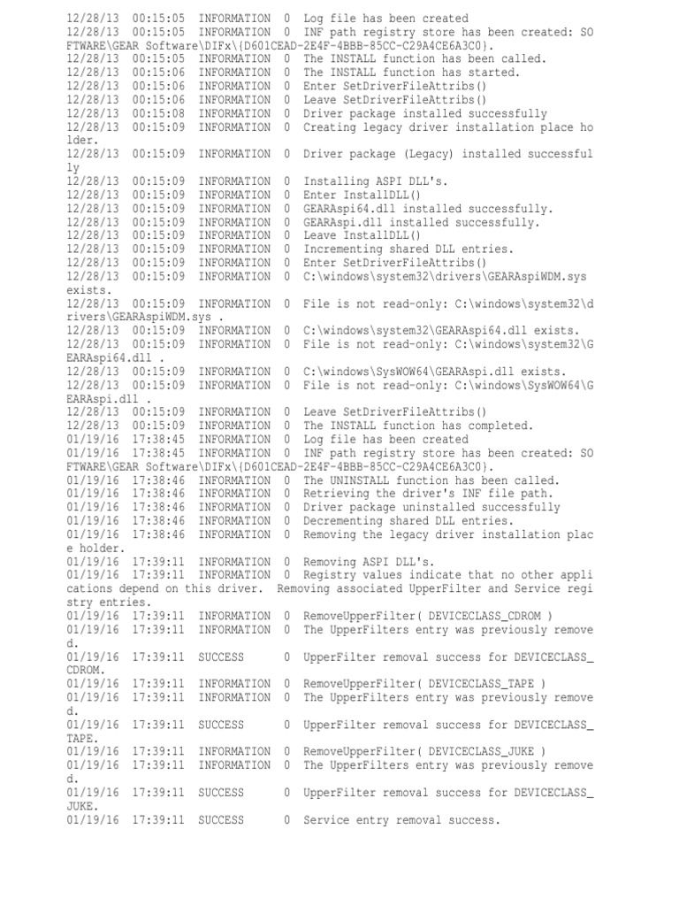 DIFx Install Log | PDF | Windows Registry | Operating System Technology