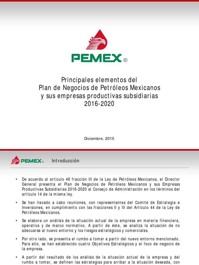 Plan de Negocios Pemex | PDF | Petróleo | Cadena de valor