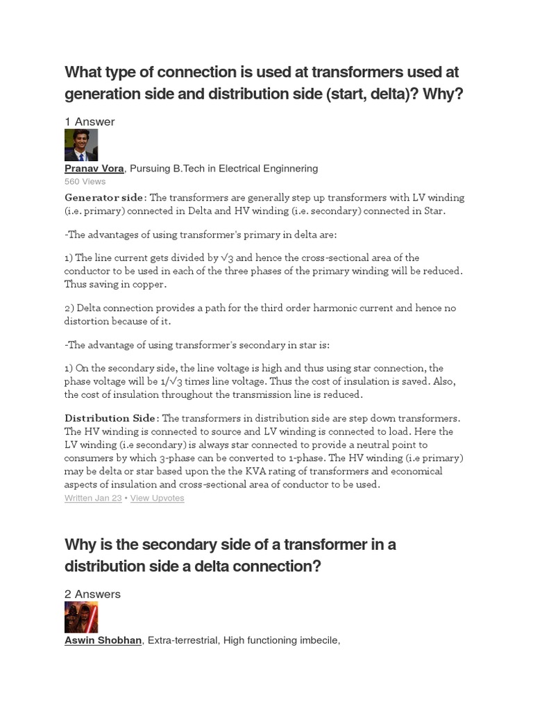Generator and distribution transformer connections: Star and delta ...