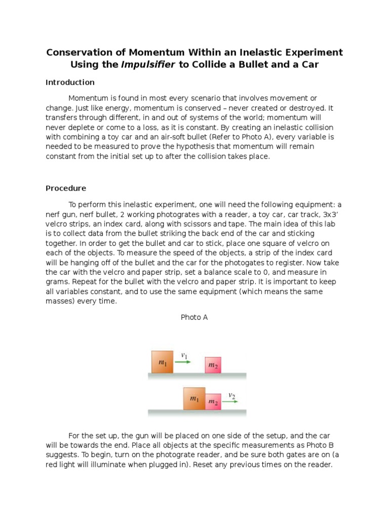 Inelastic Collision Momentum Lab Report | PDF | Momentum | Collision