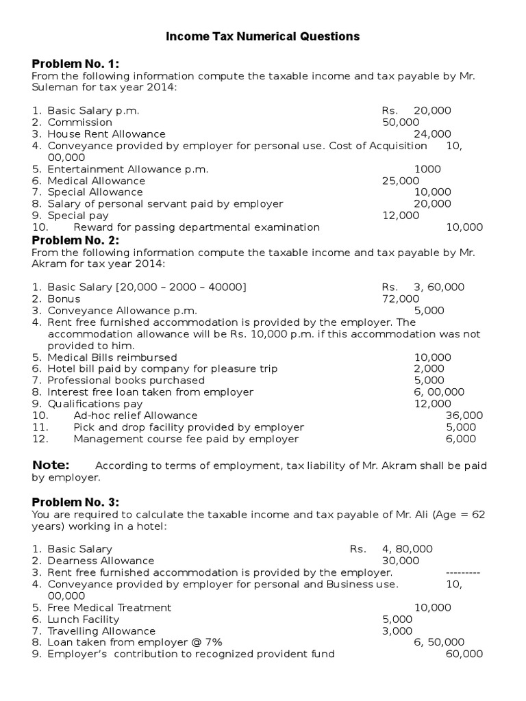 Income Tax Numerical Questions | PDF | Employment | Taxes