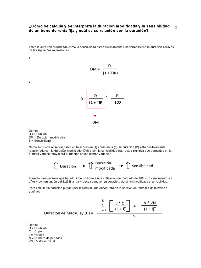Cómo Se Calcula y Se Interpreta La Duración Modificada y La ...
