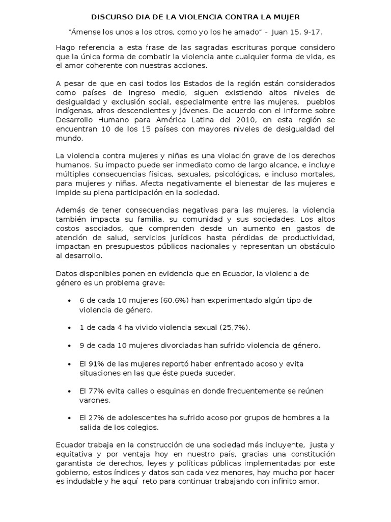 Discurso Dia De La Violencia Contra La Mujer Mujer La Violencia