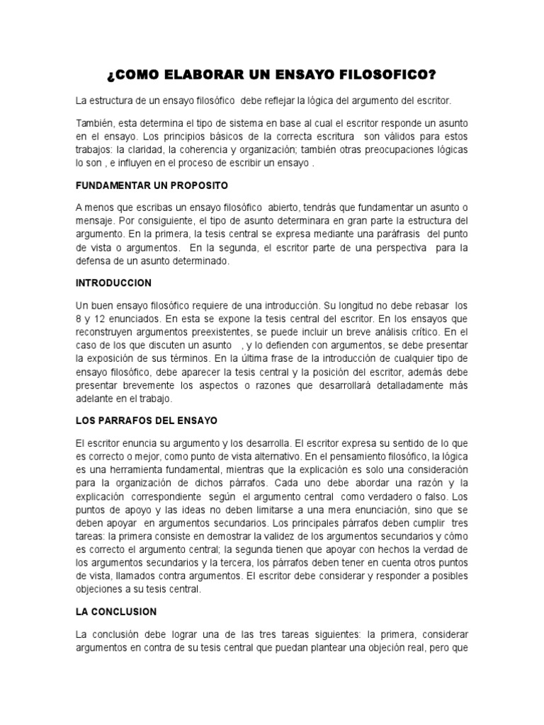 Como Elaborar Un Ensayo Filosofico | PDF | Ensayos | Argumento