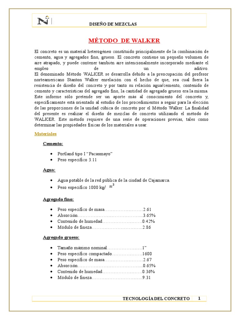 Diseño de mezclas con Método Walker | PDF | Hormigón | Cemento