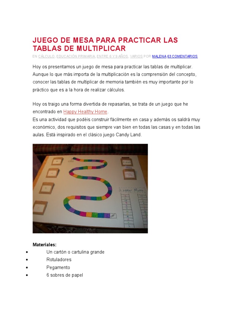 Juego de Mesa para Practicar Las Tablas de Multiplicar | PDF ...