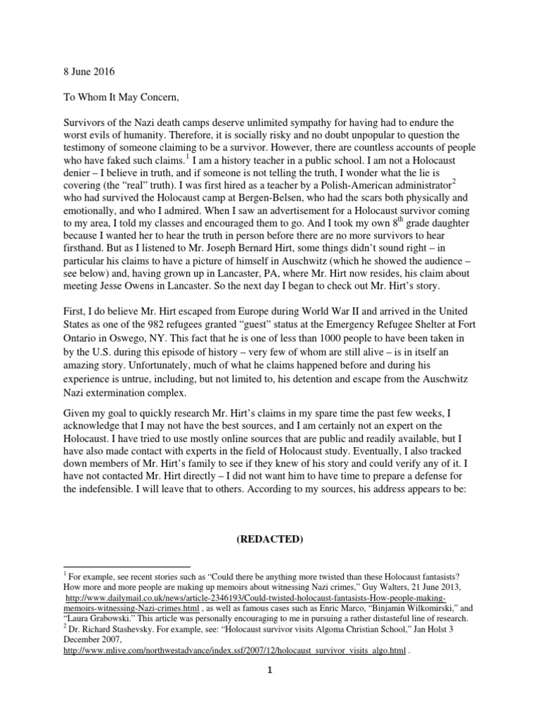 Challenging Joseph Hirt's Claims | PDF | Auschwitz Concentration Camp ...
