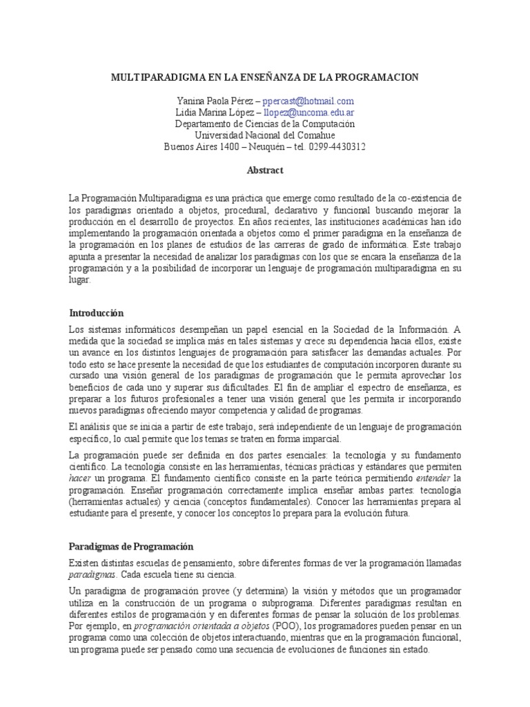 MULTIPARADIGMA | Lenguaje de programación | Programación de computadoras