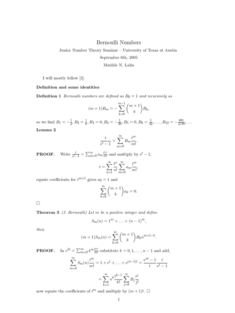 Bernoulli Numbers | PDF