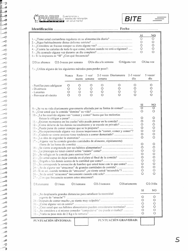 Test de Bulimia BITE | PDF | Bulimia nerviosa | Psicología anormal