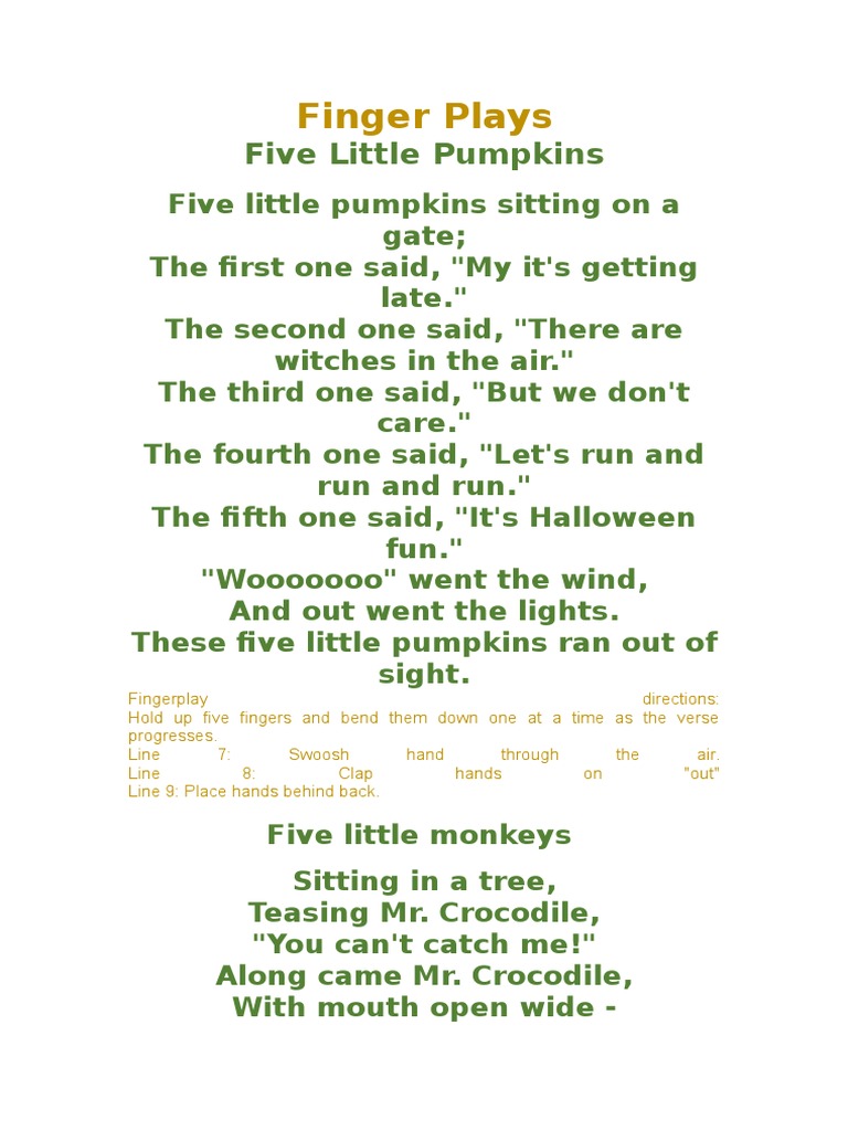 Finger Plays: Five Little Pumpkins | PDF | Leisure